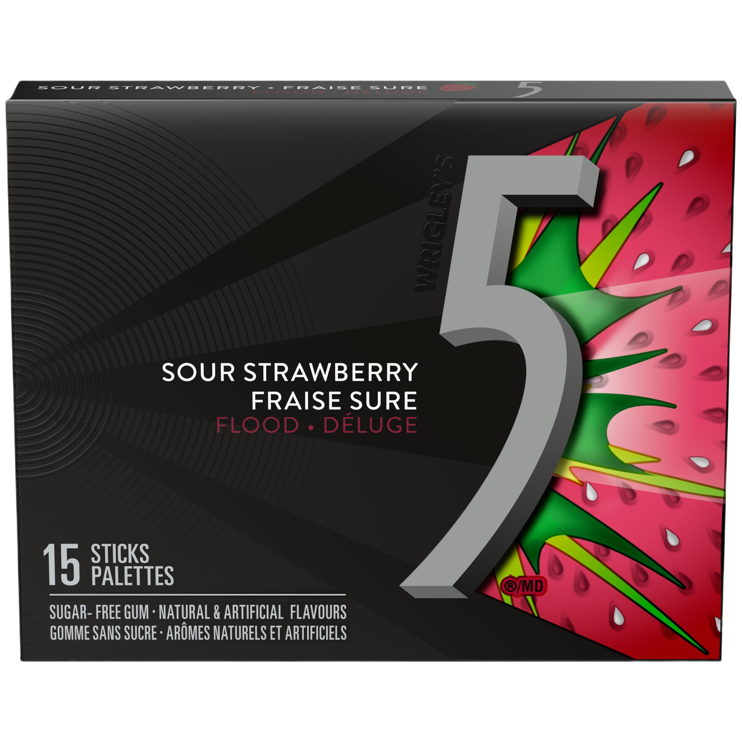 5 Gum Strawberry Flood Sugarfree Chewing Gum, 15-Stick Pack | 5 Gum