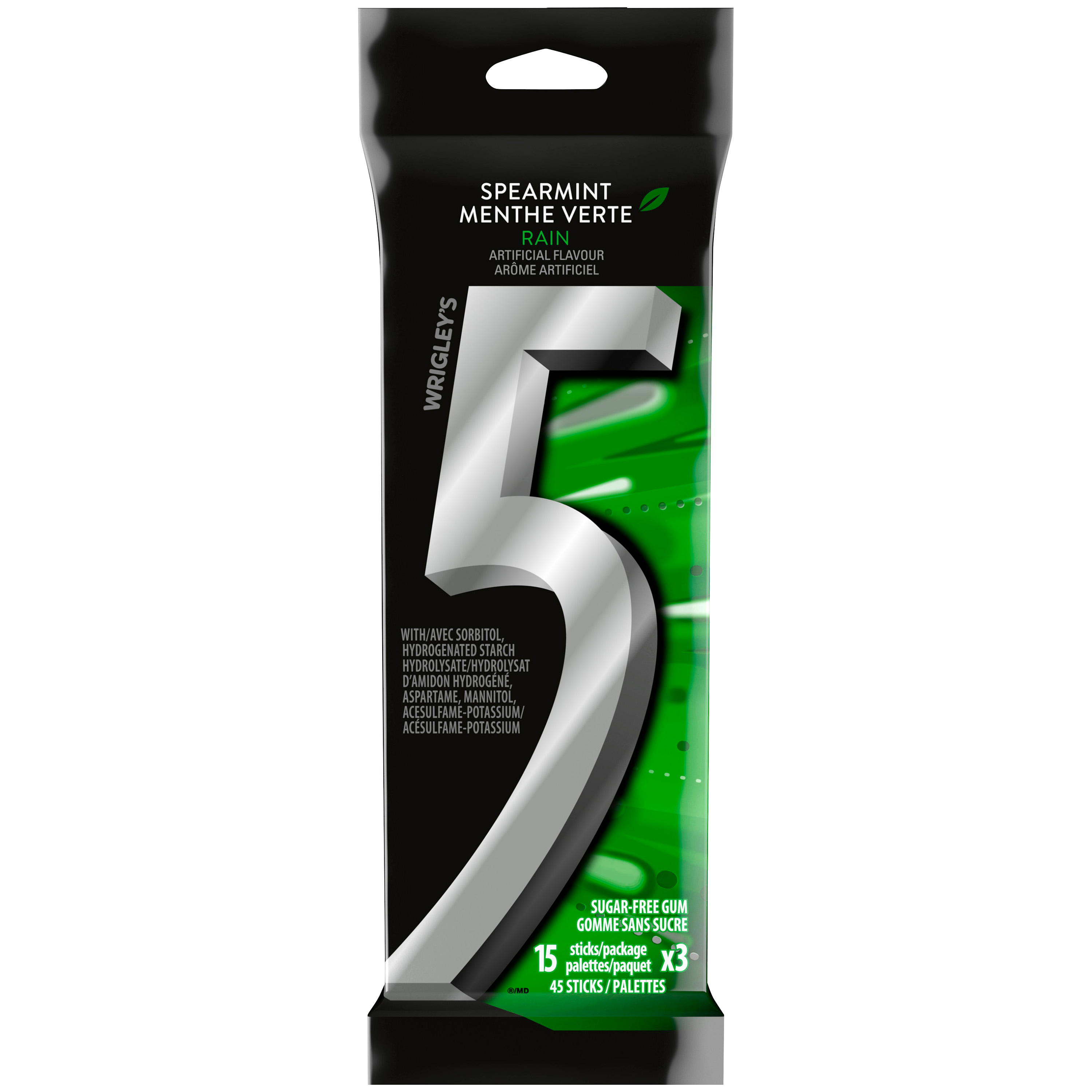 5 Gum Spearmint Rain Sugarfree Chewing Gum, 15-Stick Pack | 5 Gum