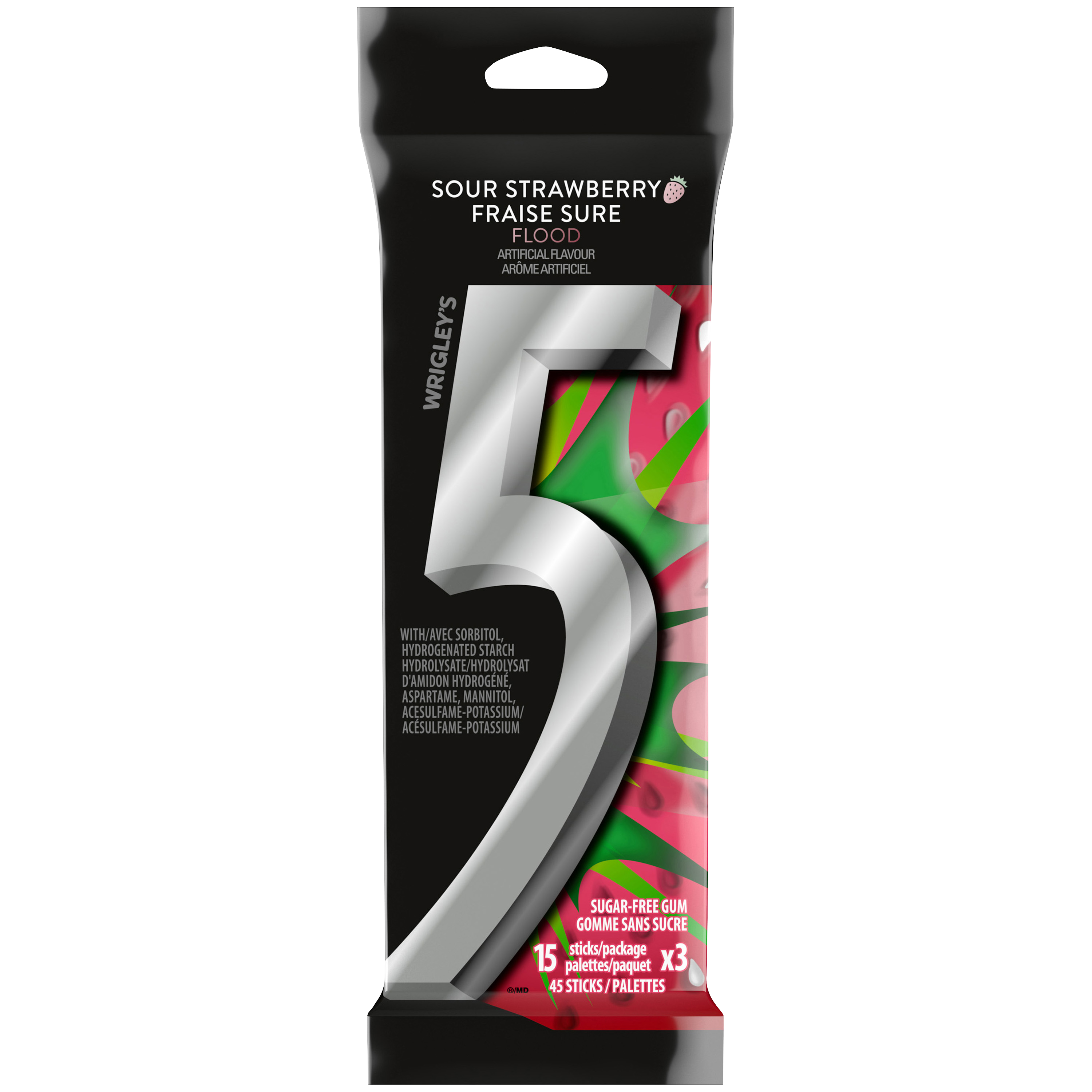 5 Gum Strawberry Flood Sugarfree Chewing Gum, 15-Stick Pack (Pack of 3 ...